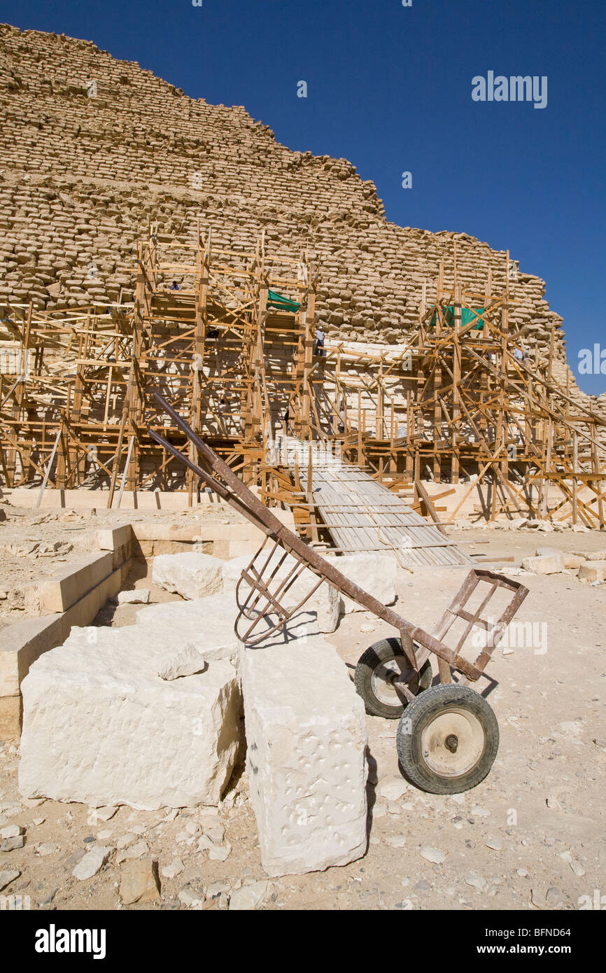Restoration work showing newly cut limestone blocks at the Step Pyramid ...