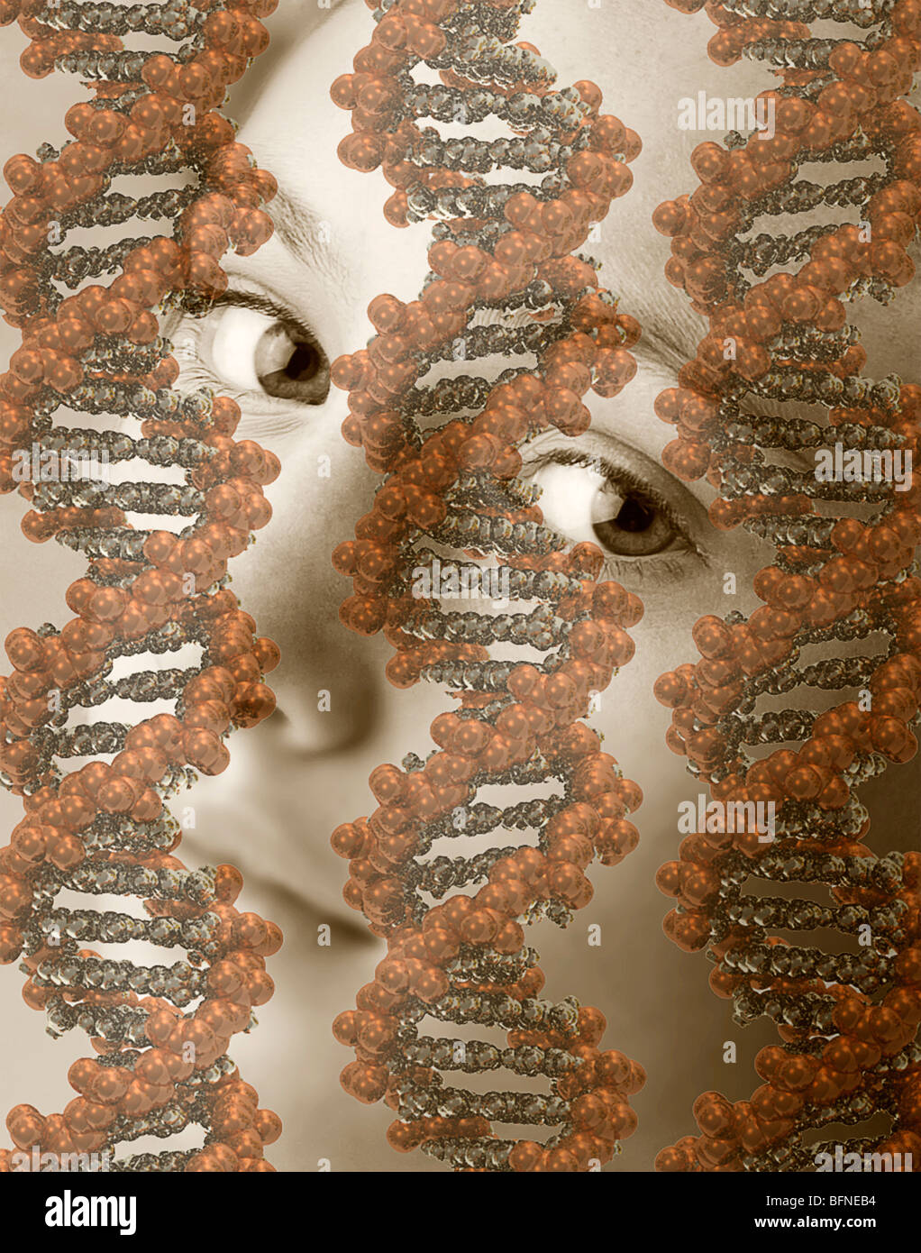 DNA double helix superimposed over the face of a girl Stock Photo - Alamy