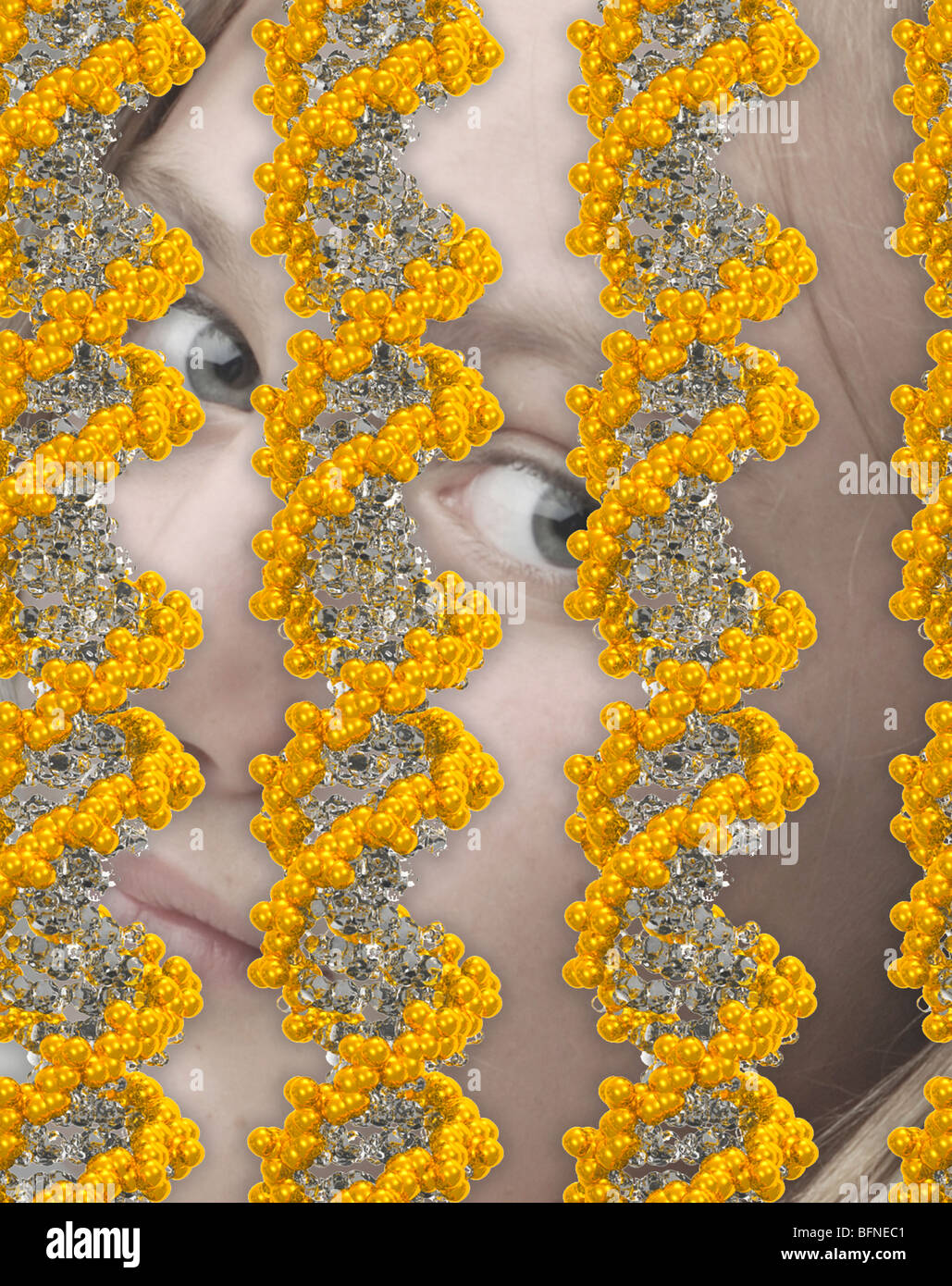 DNA double helix superimposed over the face of a girl Stock Photo - Alamy