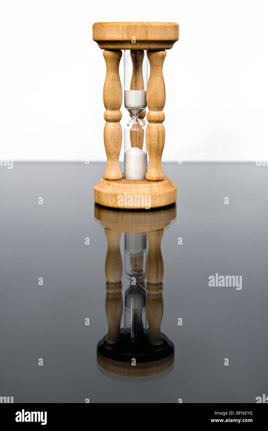 Still life studio shot of egg timer black and white background with ...