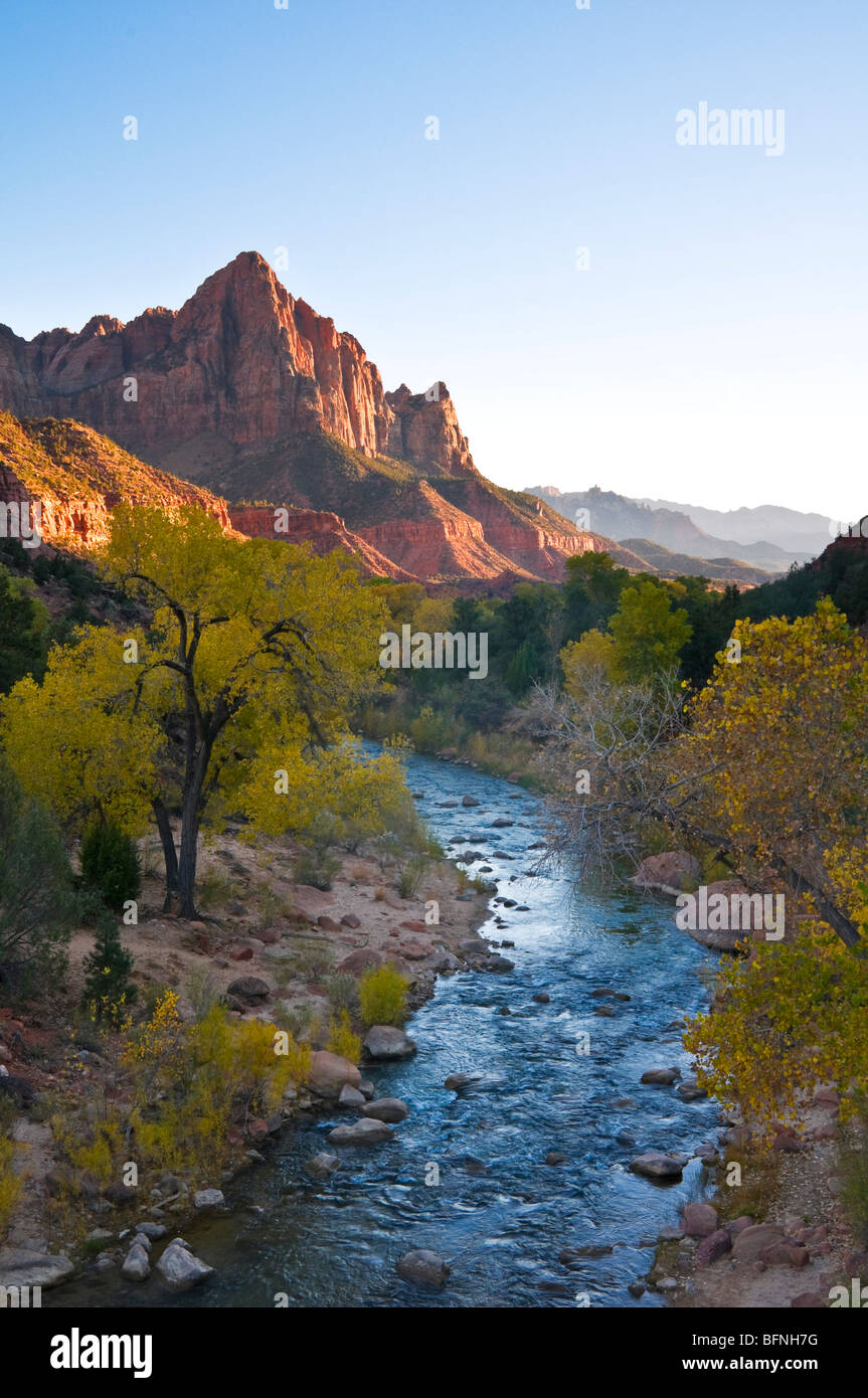 The watchman and virgin river Zion National Park Utah Stock Photo - Alamy