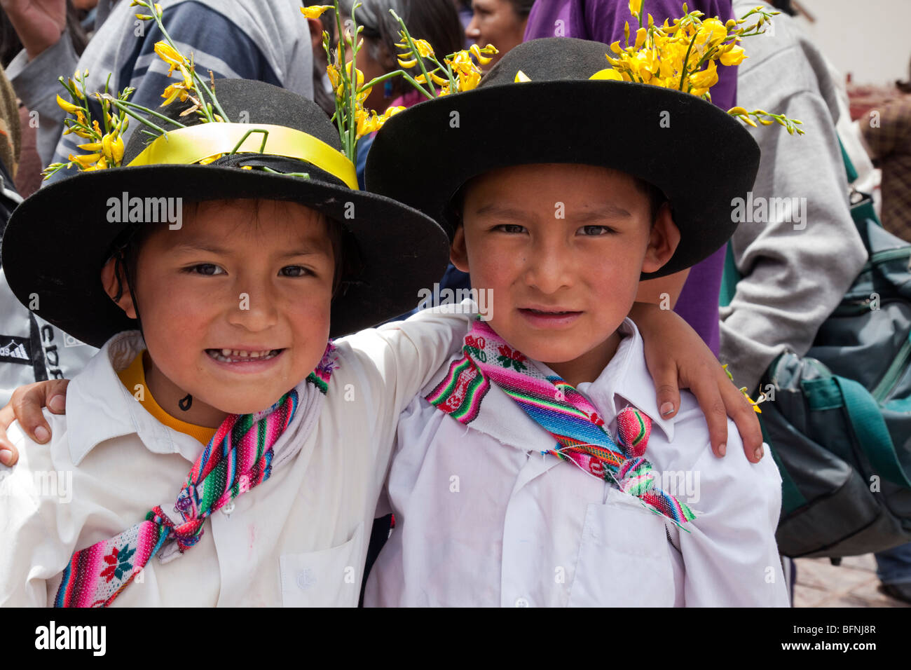 Two Peruvian Brothers in traditional costume at folkloristic event in ...