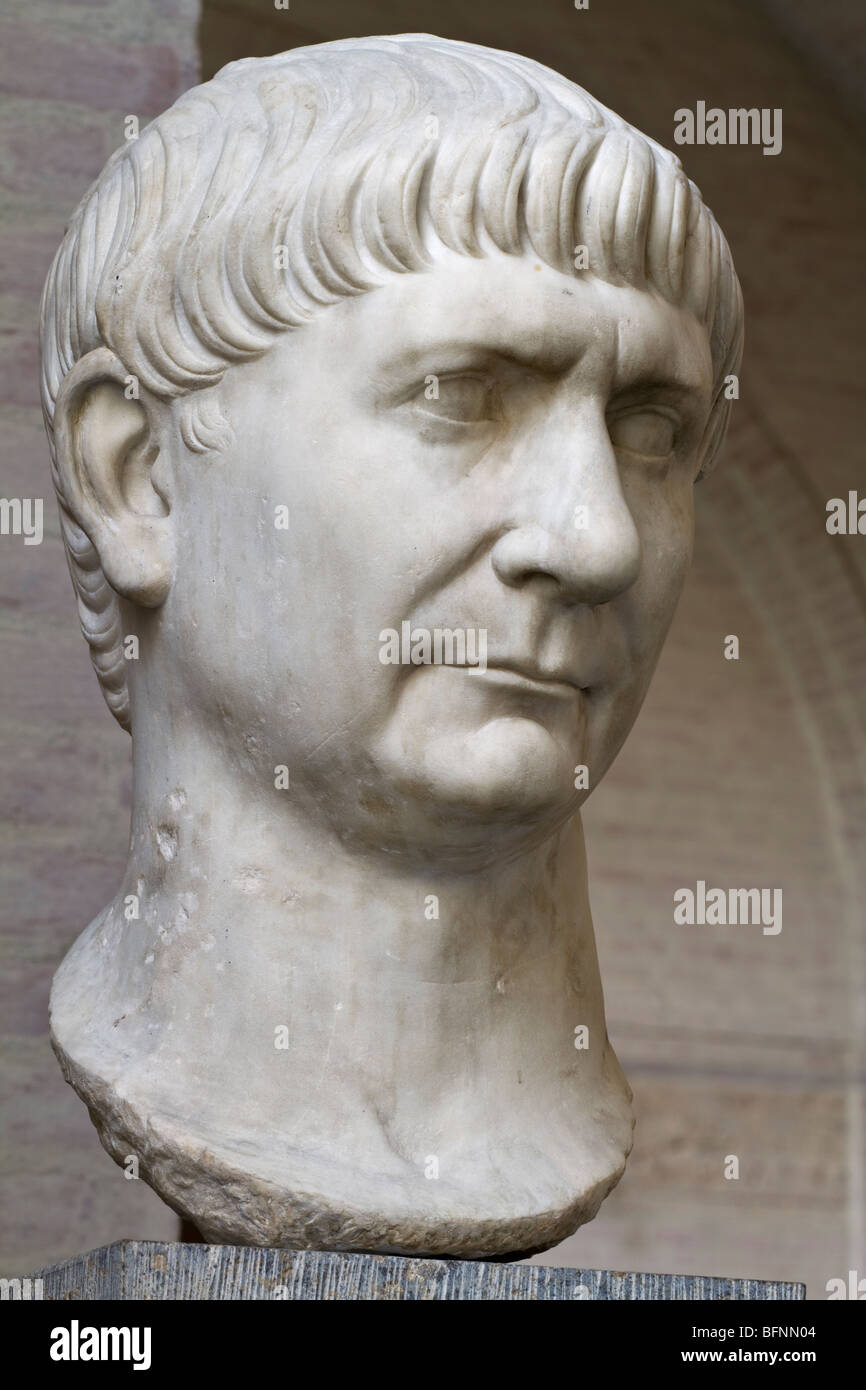 Portrait head of the emperor Trajan (Marcus Ulpius Nerva Traianus) in ...
