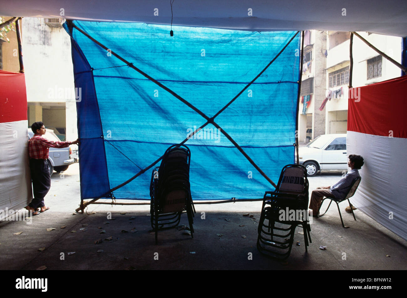 Blue PVC tarpaulin ; Election tent ; bombay ; mumbai ; maharashtra ...