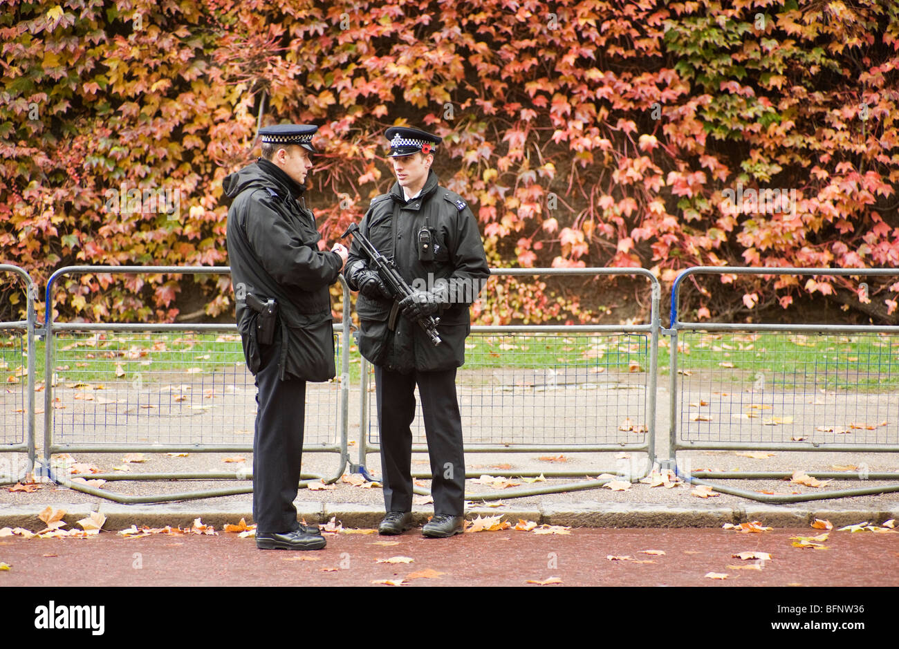 two armed policemen at the Remembrance Sunday Parade in central London ...