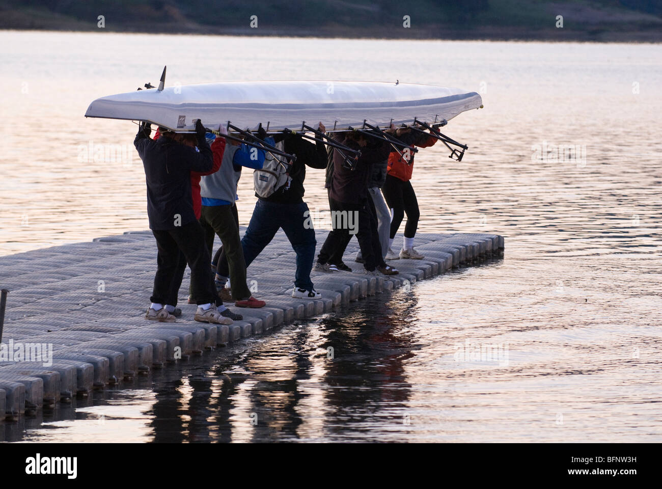 Launching an eight person rowing sweep with Casitas Rowing Stock Photo ...