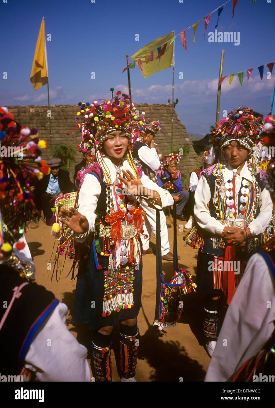 China, Yunnan, Xishuangbanna, Xiao Hu La village Akha (Hani) women in ...