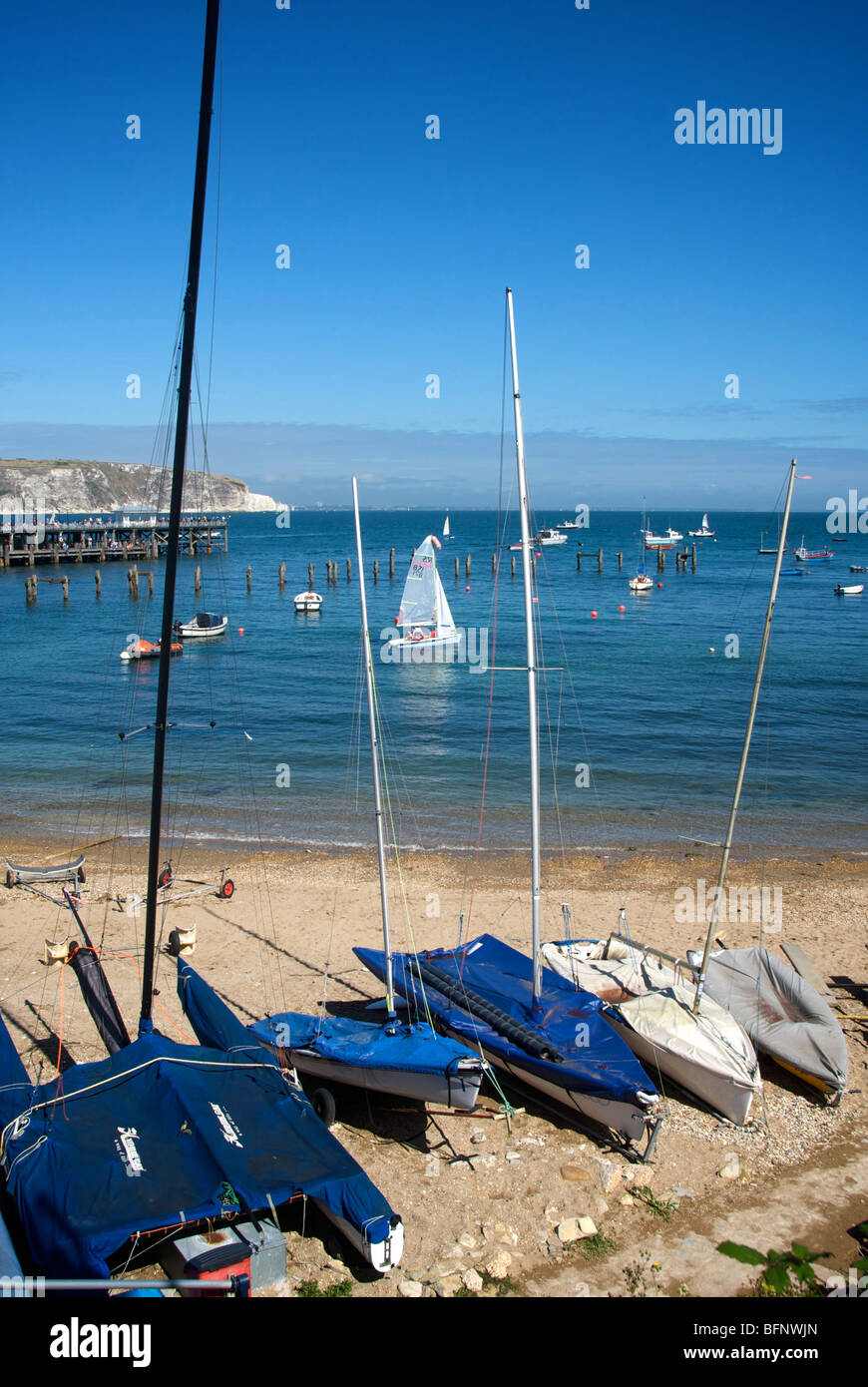 Swanage Dorset UK Sailing Boat Marina Pier Stock Photo - Alamy