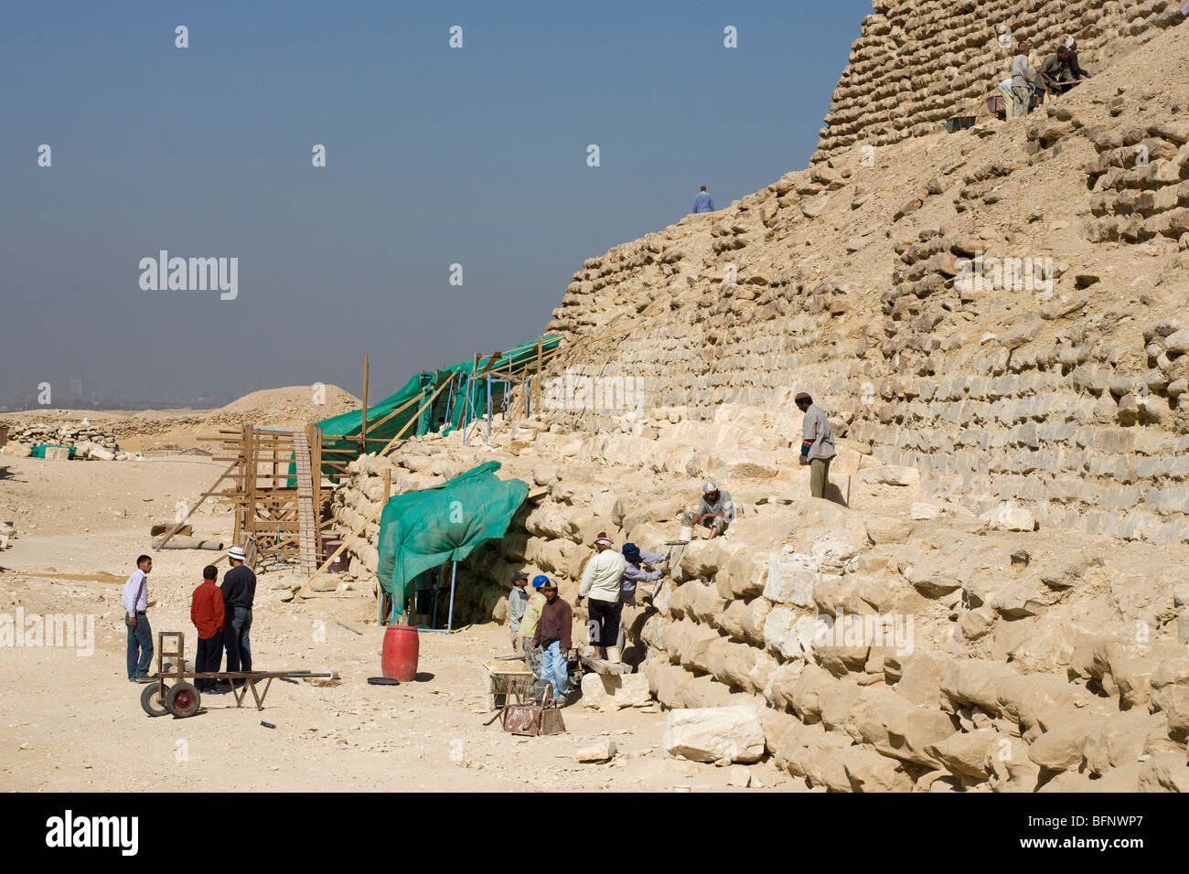 Restoration work at the Step Pyramid of Pharaoh Djoser at Saqqara, near ...