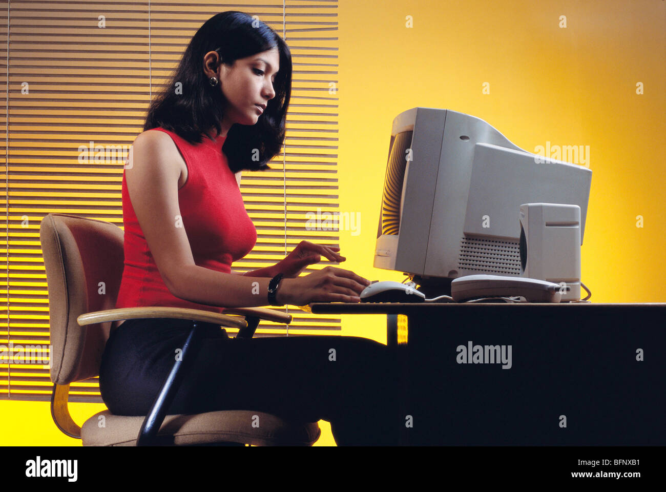 Indian lady working on computer ; MR#372 Stock Photo - Alamy