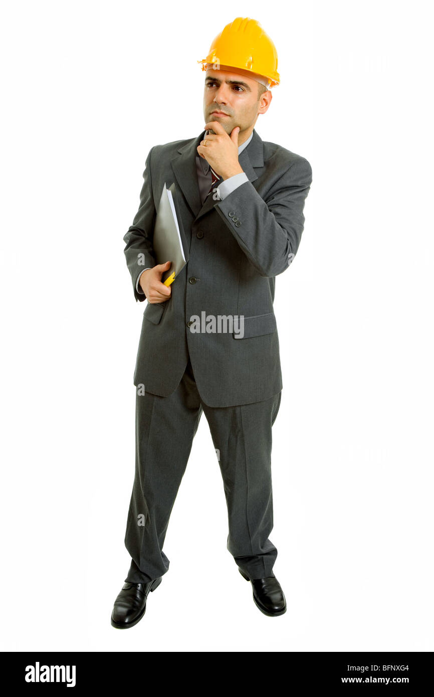 An engineer with yellow hat, isolated on white Stock Photo - Alamy