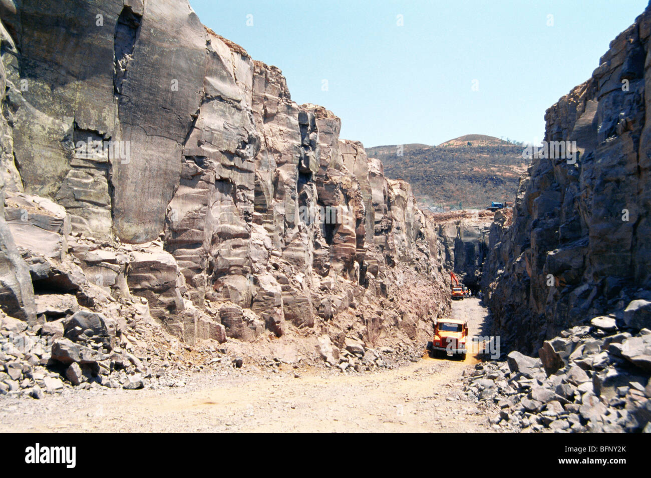 Cutting mountain rock for making dam ; Himachal Pradesh ; India ; Asia ...