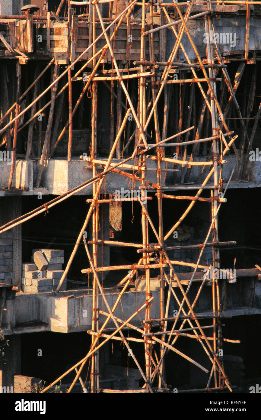 bamboo scaffolding ; building under construction ; Bombay ; Mumbai ...