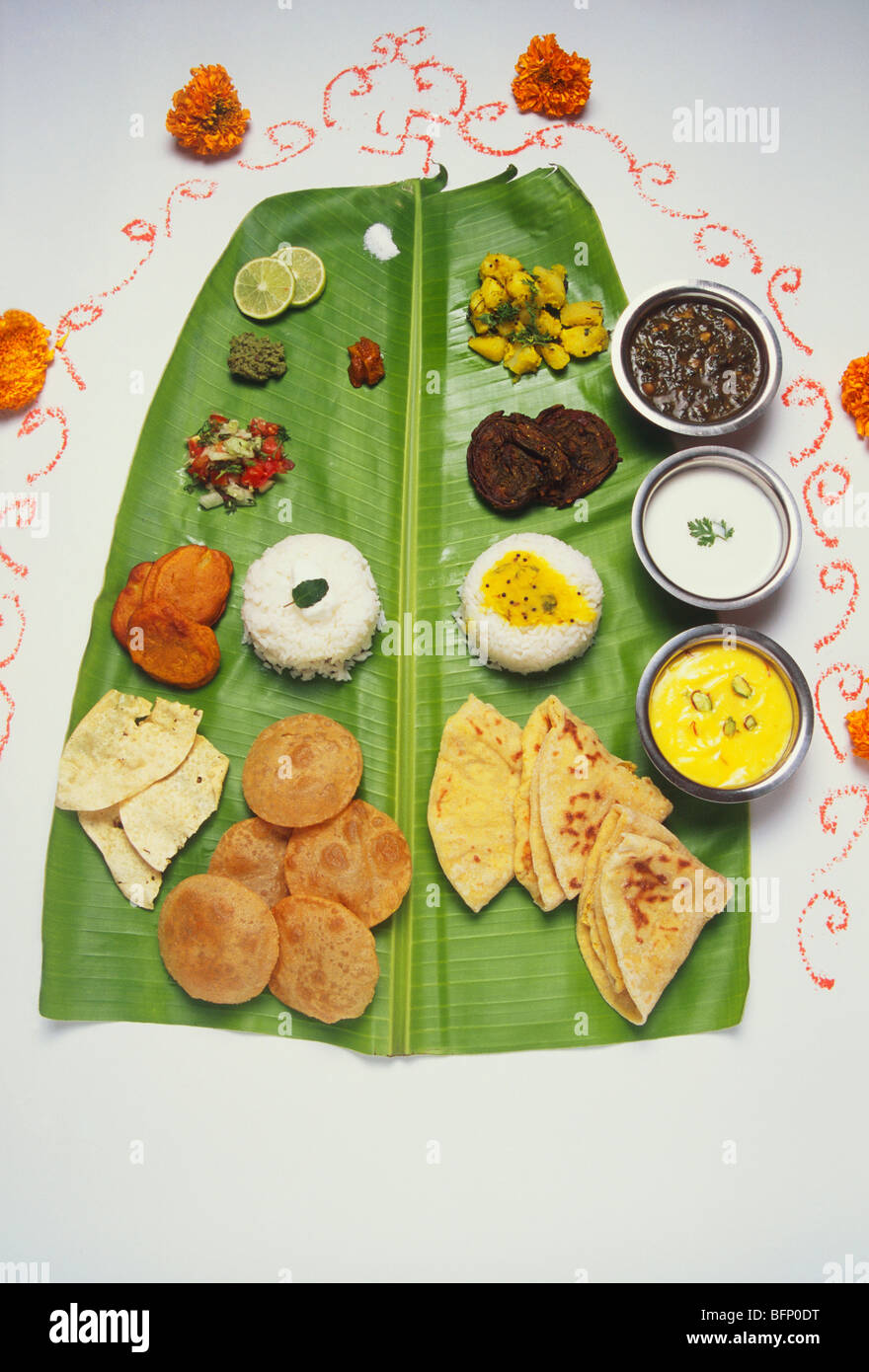 Maharashtrian Indian food lunch on banana leaf ; India ; asia Stock ...