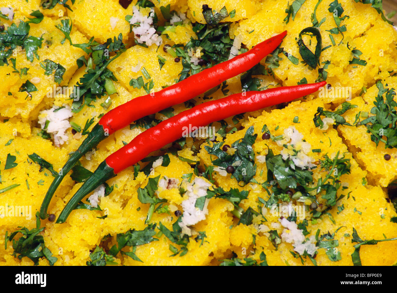dhokla and red chilly ; Indian snack ; india ; asia Stock Photo - Alamy