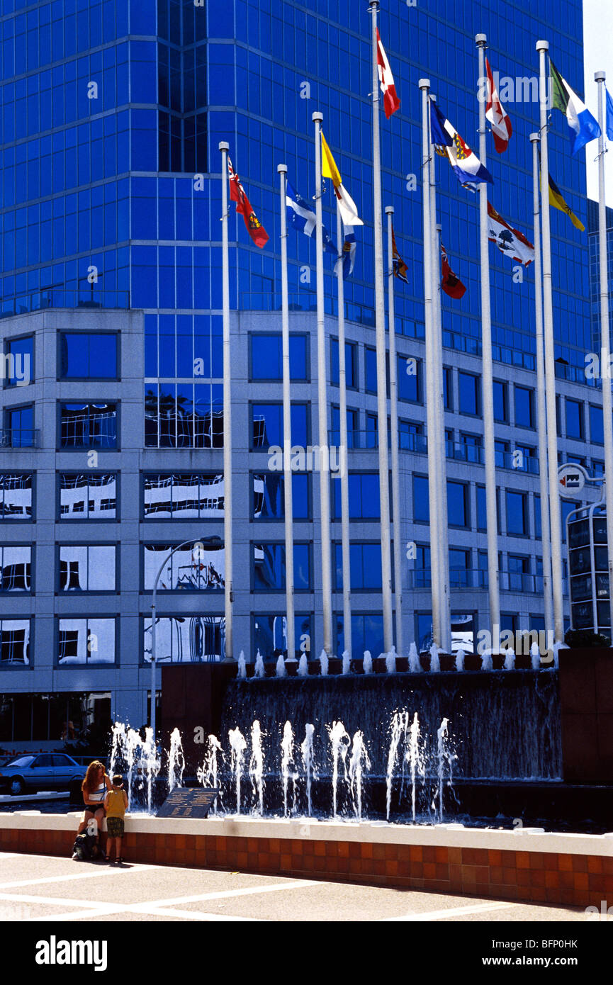 Fountains and flags at Canada Place ; Vancouver BC ; Canada Stock Photo ...