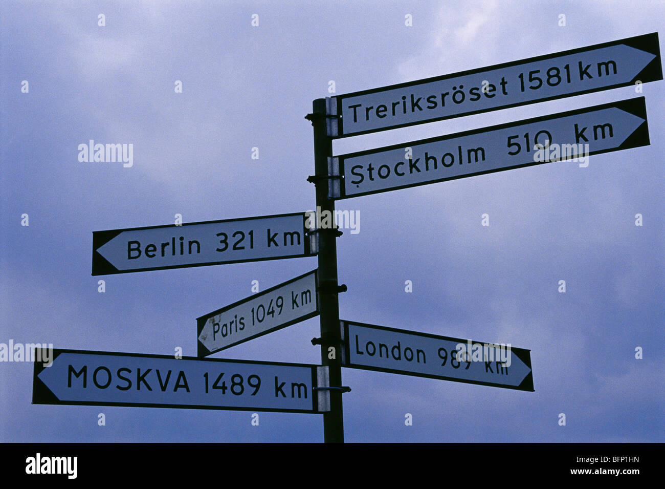 Direction and distance signs ; Malmo ; Sweden ; Scandinavia ; Europe ...