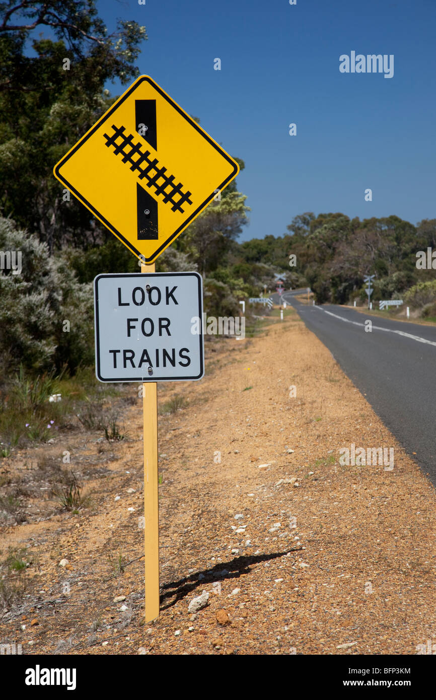 Railway crossing sign, Western Australia Stock Photo - Alamy