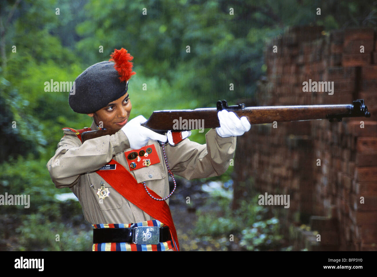 Indian woman NCC cadet target practice by gun ; India ; asia ; MR#515 ...