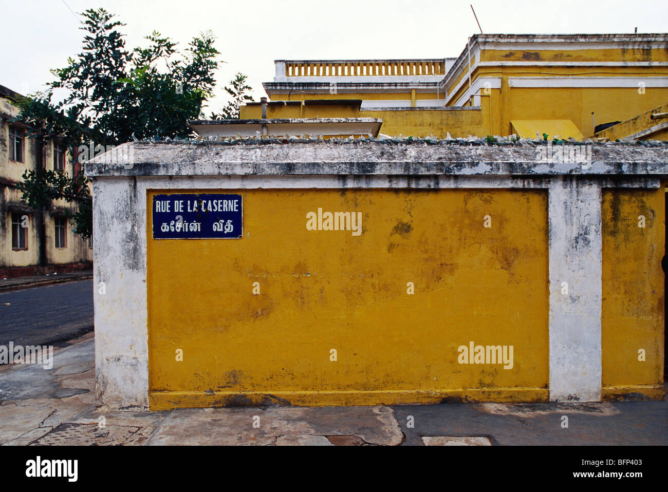 French street road name ; Rue De La Caserne ; Pondicherry ; Puducherry ...