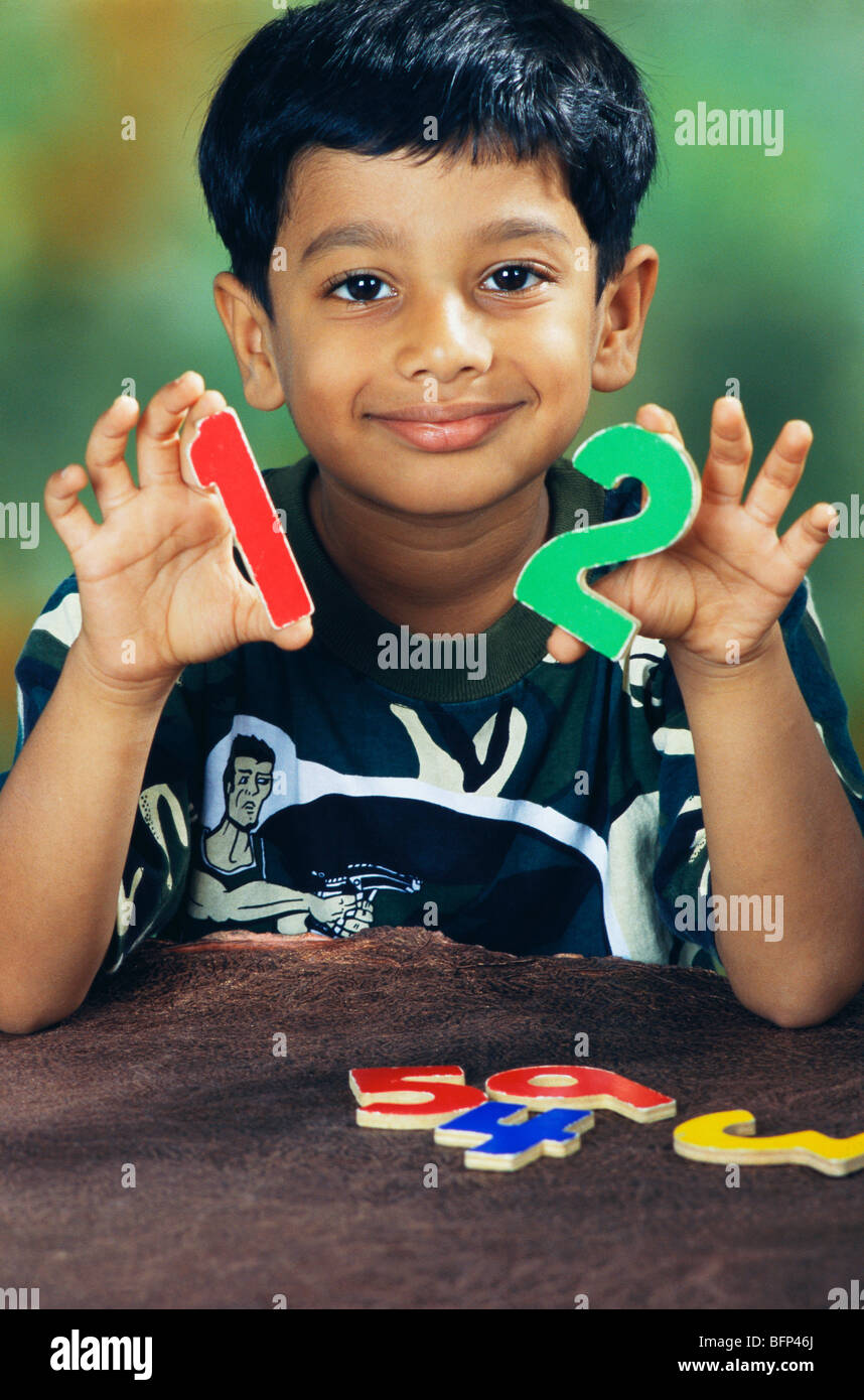 Indian boy child learning numbers ; india ; asia ; MR#152 Stock Photo ...