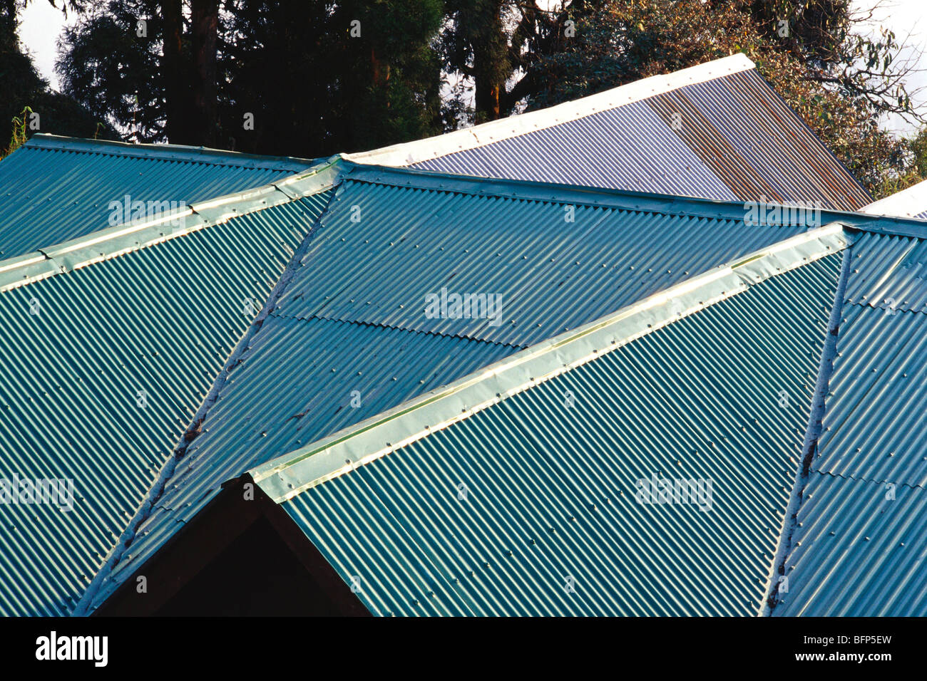 Tin sheets roof ; Ghoom Railway Station ; Ghum ; West Bengal ; India ...