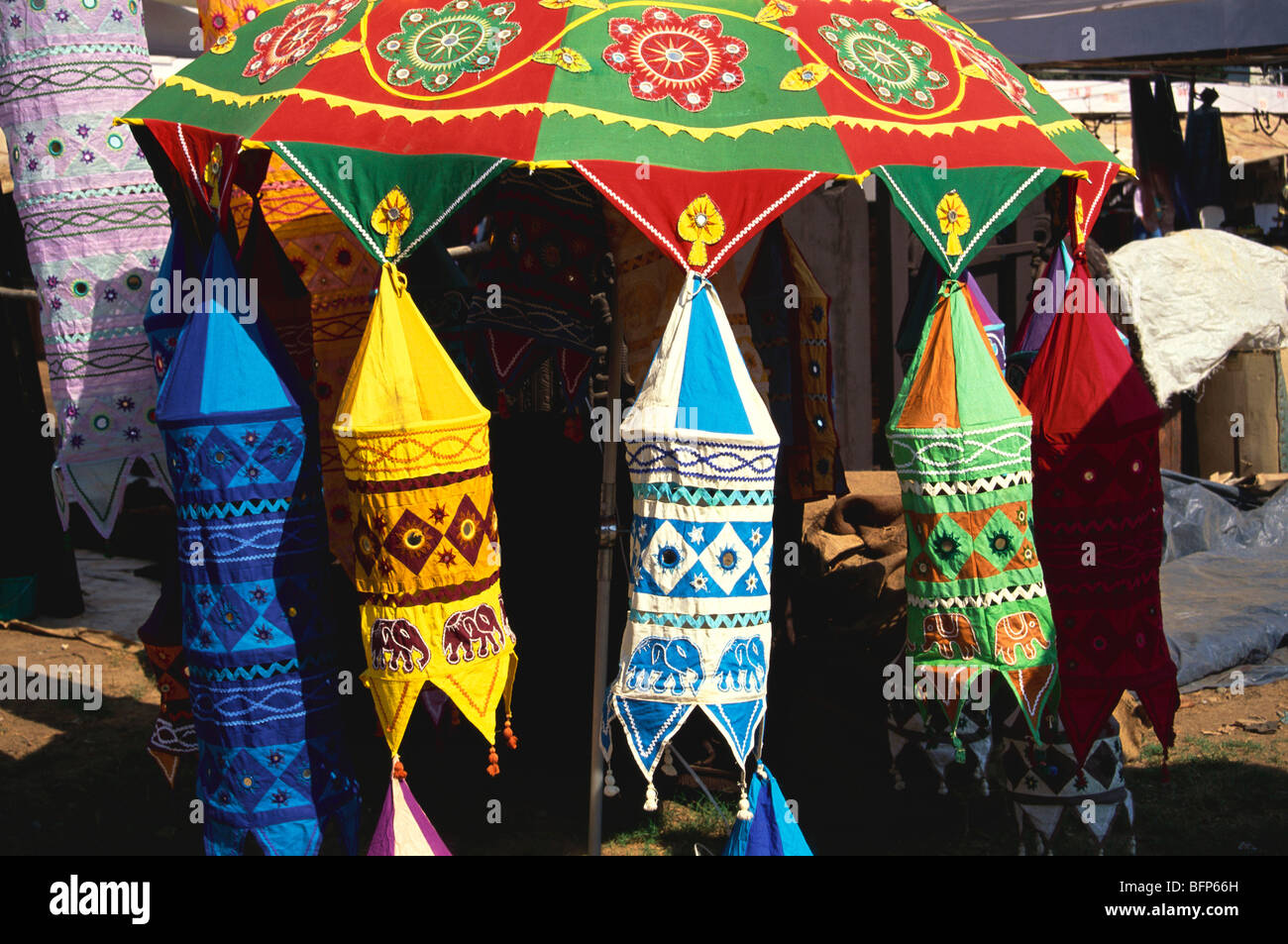 Applique handicraft lantern and umbrella in crafts village ; Pipili ...