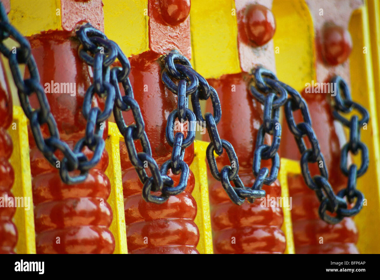 Painted grill wood metal chain ; Billmora ; Gujarat ; India Stock Photo ...