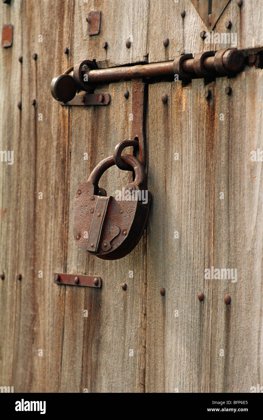 Two old locks on old wooden door ; Ekamberanath temple ; Ekambareswarar ...