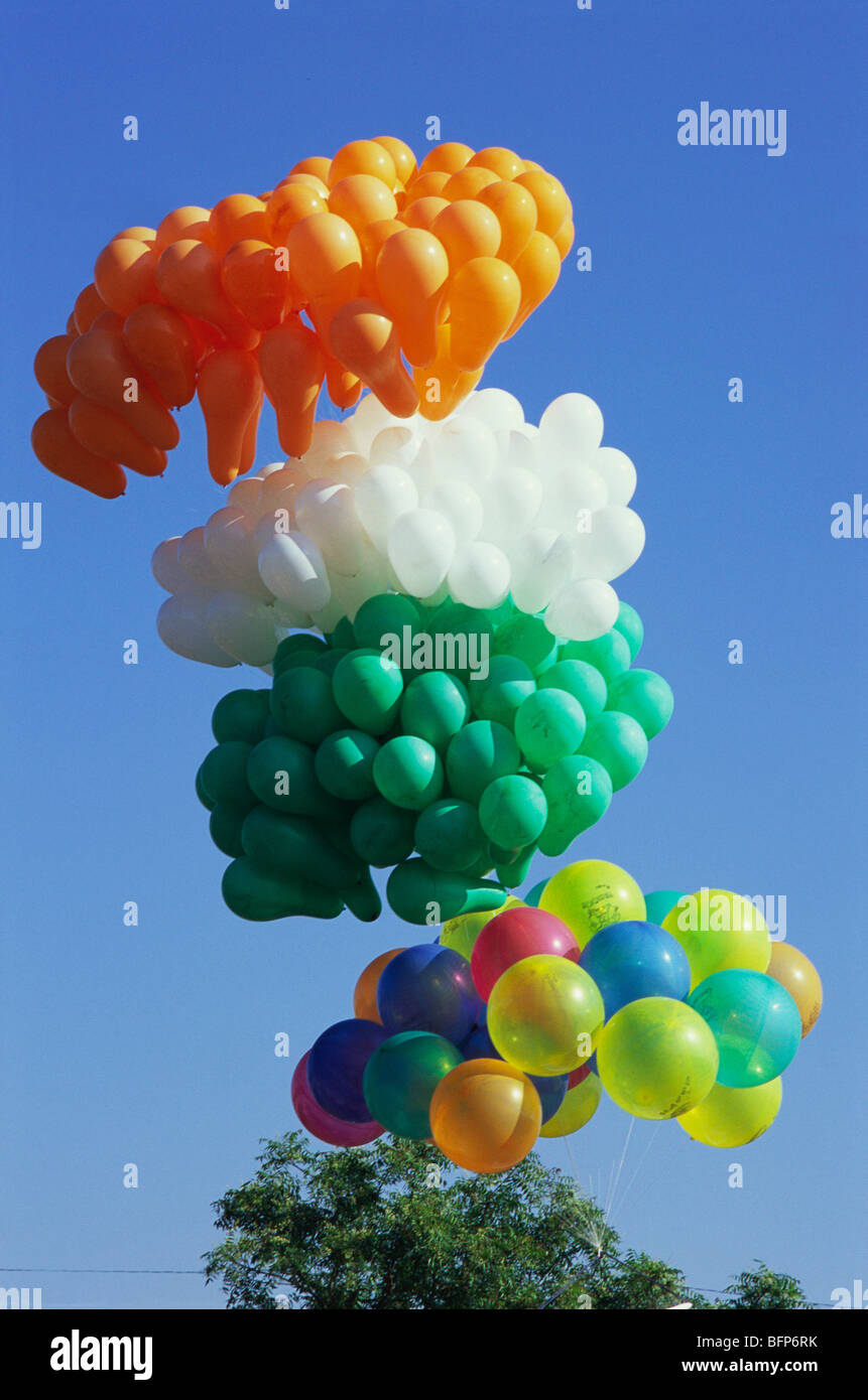 Balloons in colors of flag of India ; Pune ; Maharashtra ; India ; asia ...
