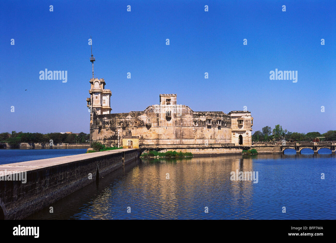 Lakhota fort and way through city lake ; Jamnagar ; Gujarat ; India ...