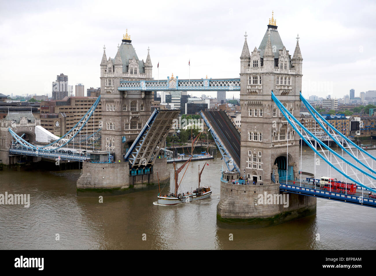 Tower Bridge, London with bridge raised Stock Photo - Alamy