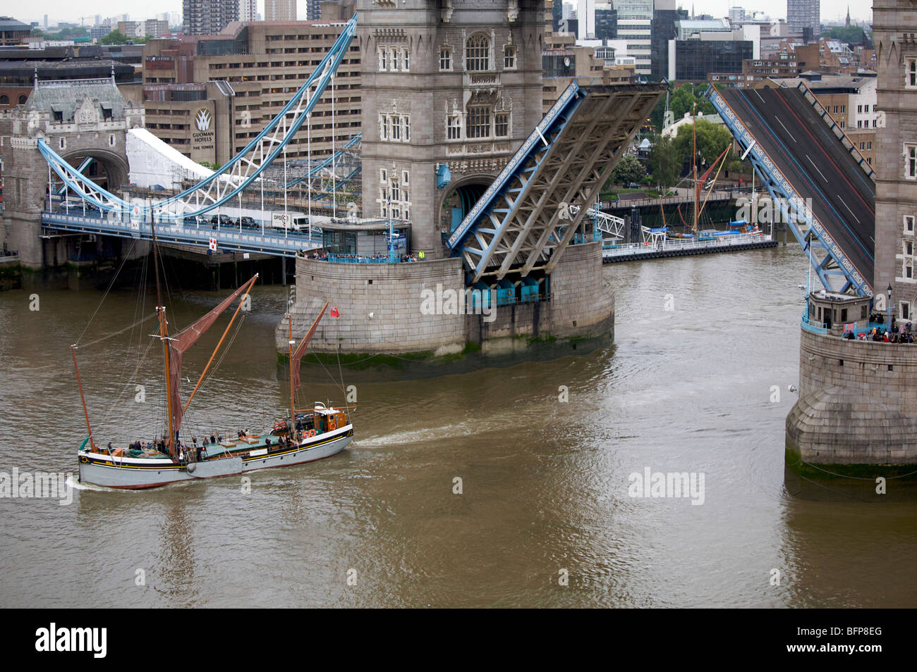 Tower Bridge, London with bridge raised Stock Photo - Alamy