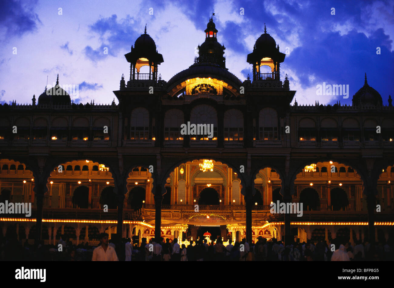 Mysore Palace illuminated entrance gate ; Mysore ; Mysuru ; Karnataka ...
