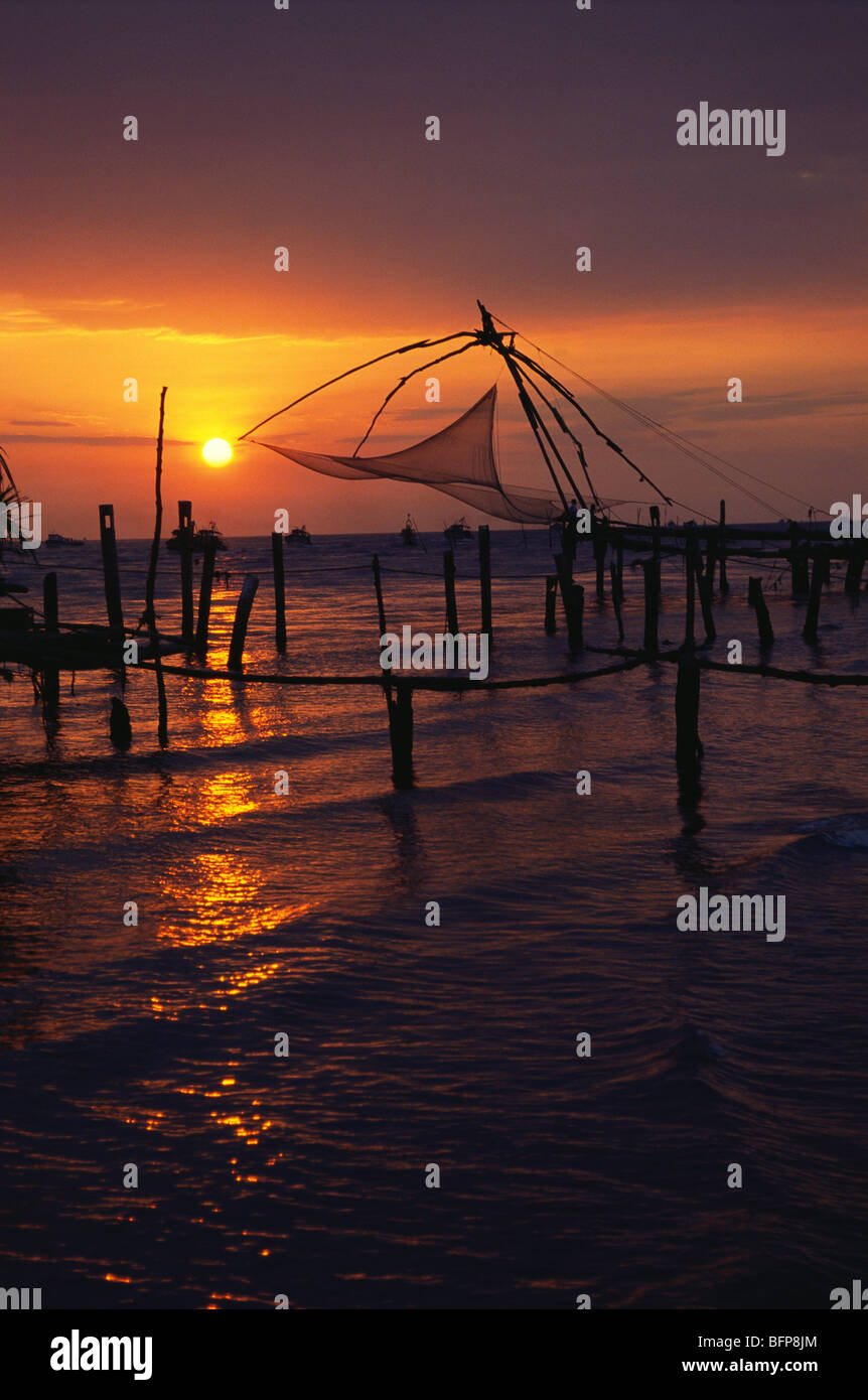 Chinese fishing nets ; Cheena vala ; shore operated lift nets ; sunset ...