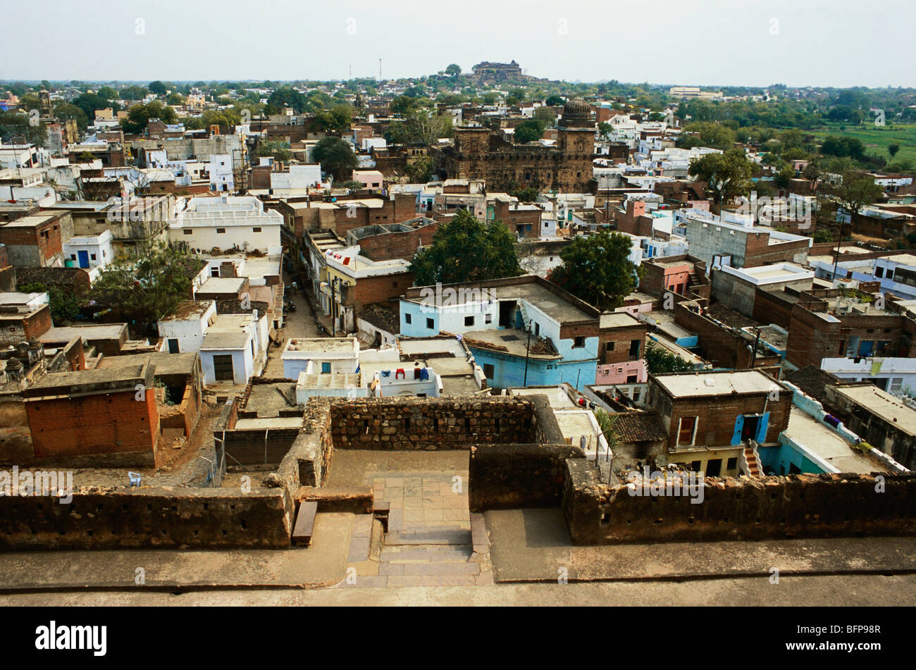 Aerial view of village ; Datia ; Laghu Vrindavan ; Small Vrindavan ...