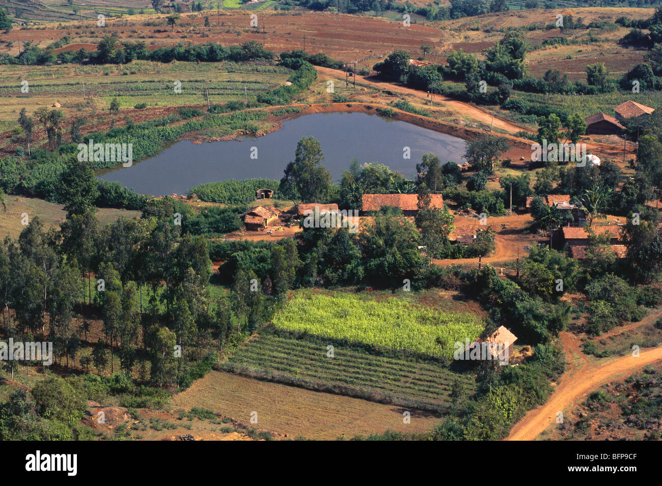 Aerial view of village ; Panhala ; Kolhapur ; Maharashtra ; India Stock ...