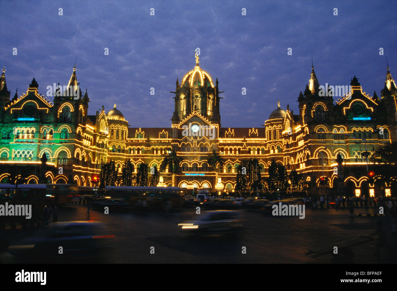 Victoria Terminus Station ; VT now CST ; night Illumination on 150 ...