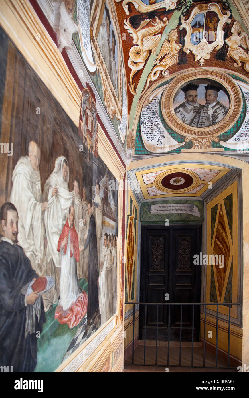 Italy,Tuscany,frescos in the Monte Oliveto Maggiore Abbey Stock Photo ...