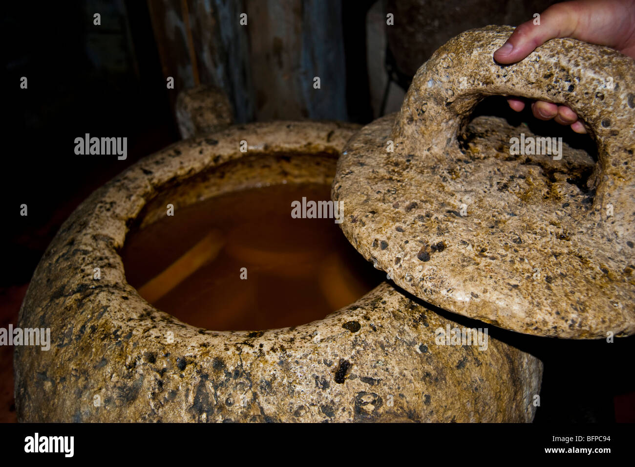 Pickled cheese in traditional stone pod, Restaurant Stari Mlini, Ljuta ...