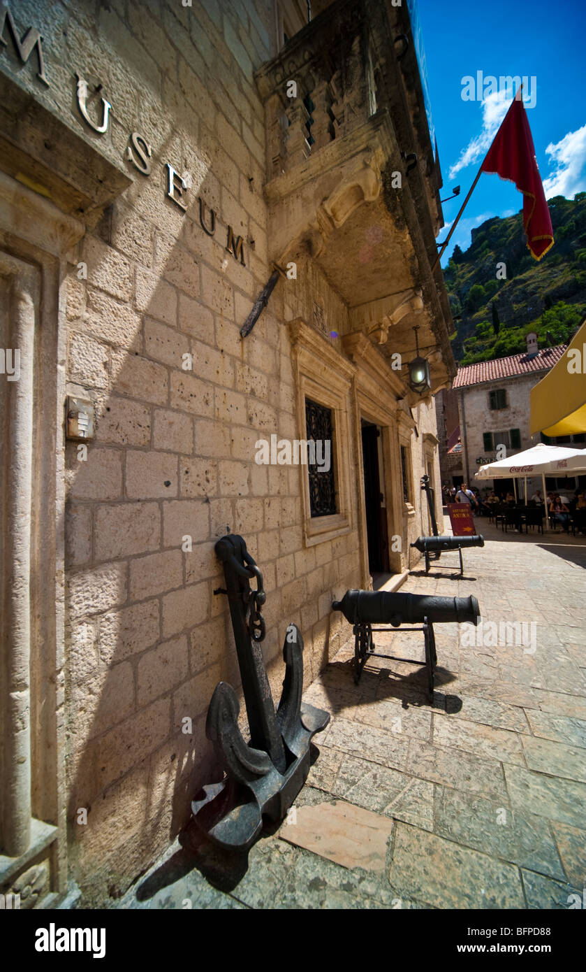 Facade of marine museum at historic old town of Kotor, Bay of Kotor ...