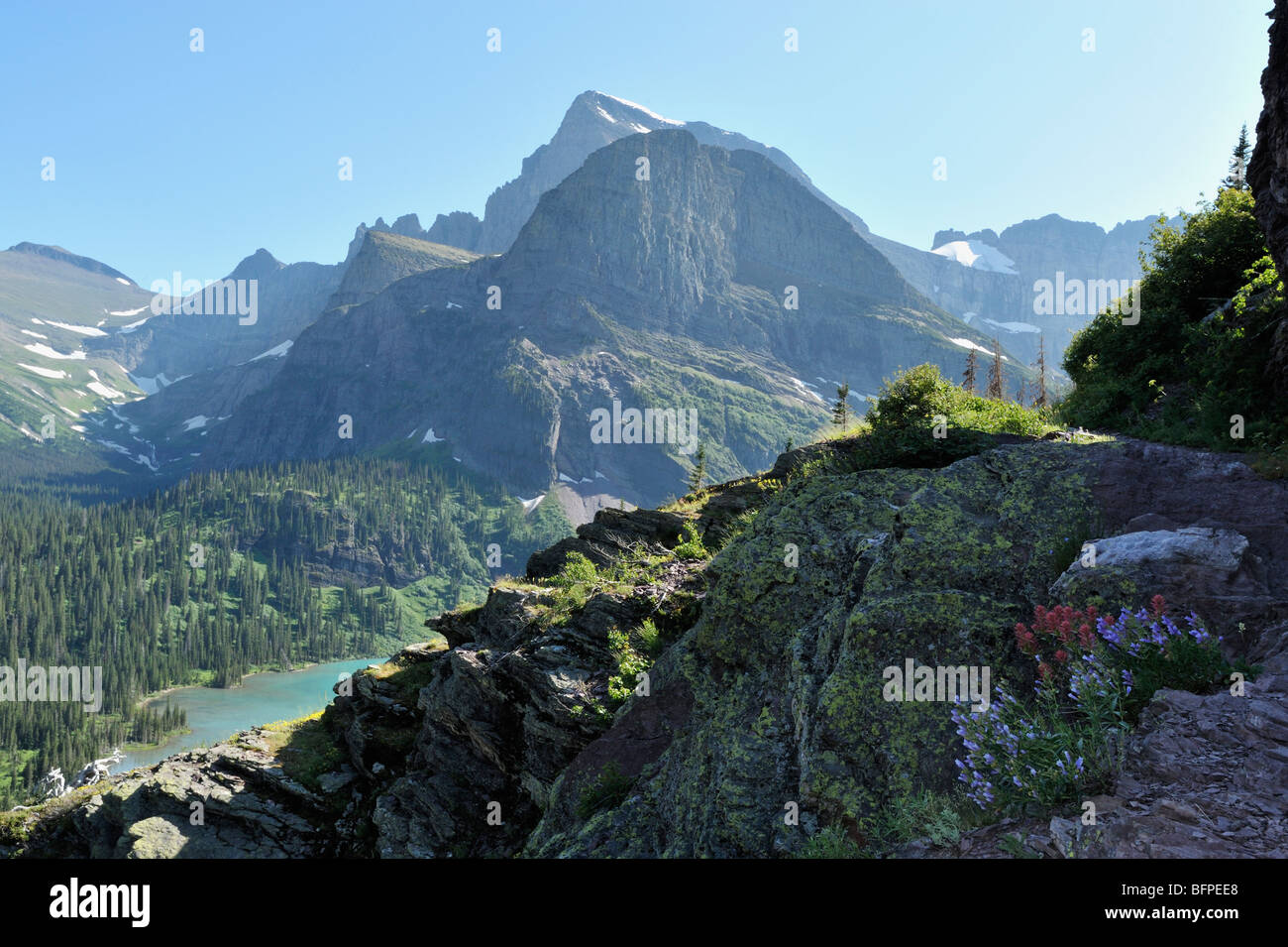 Mountains in the Many Glaciers area of the Glacier national park in ...