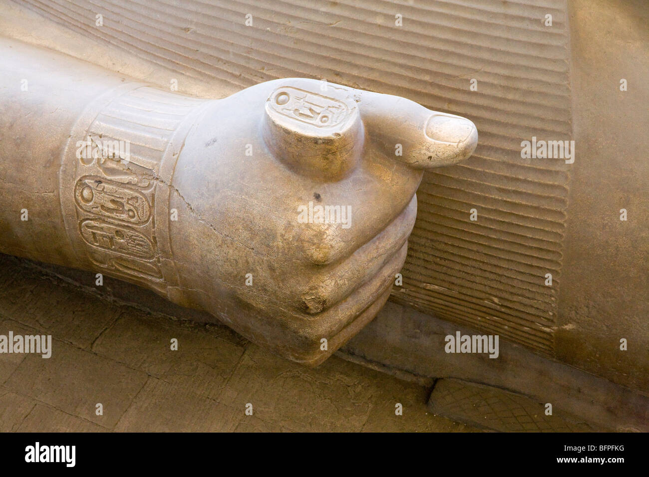 Close up of hand of Colossus of Ramesses II within the museum at the ...