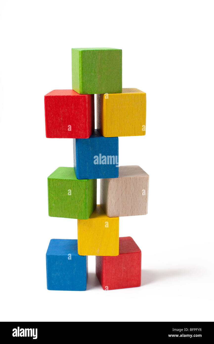 pile of colorful wooden toy blocks isolated on white background Stock ...