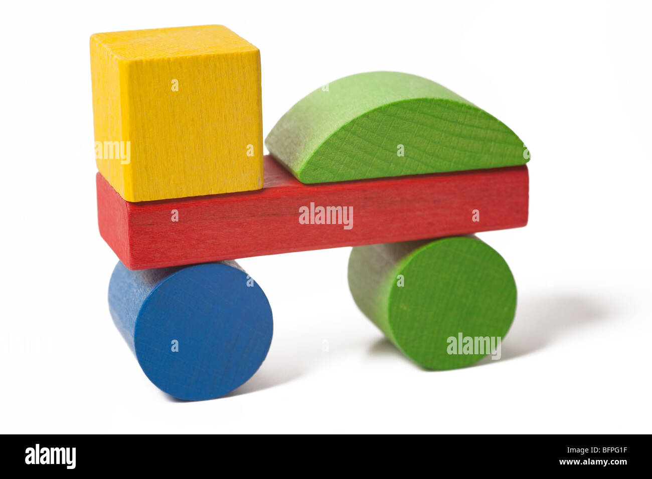 car from colorful wooden toy blocks isolated on white background Stock ...