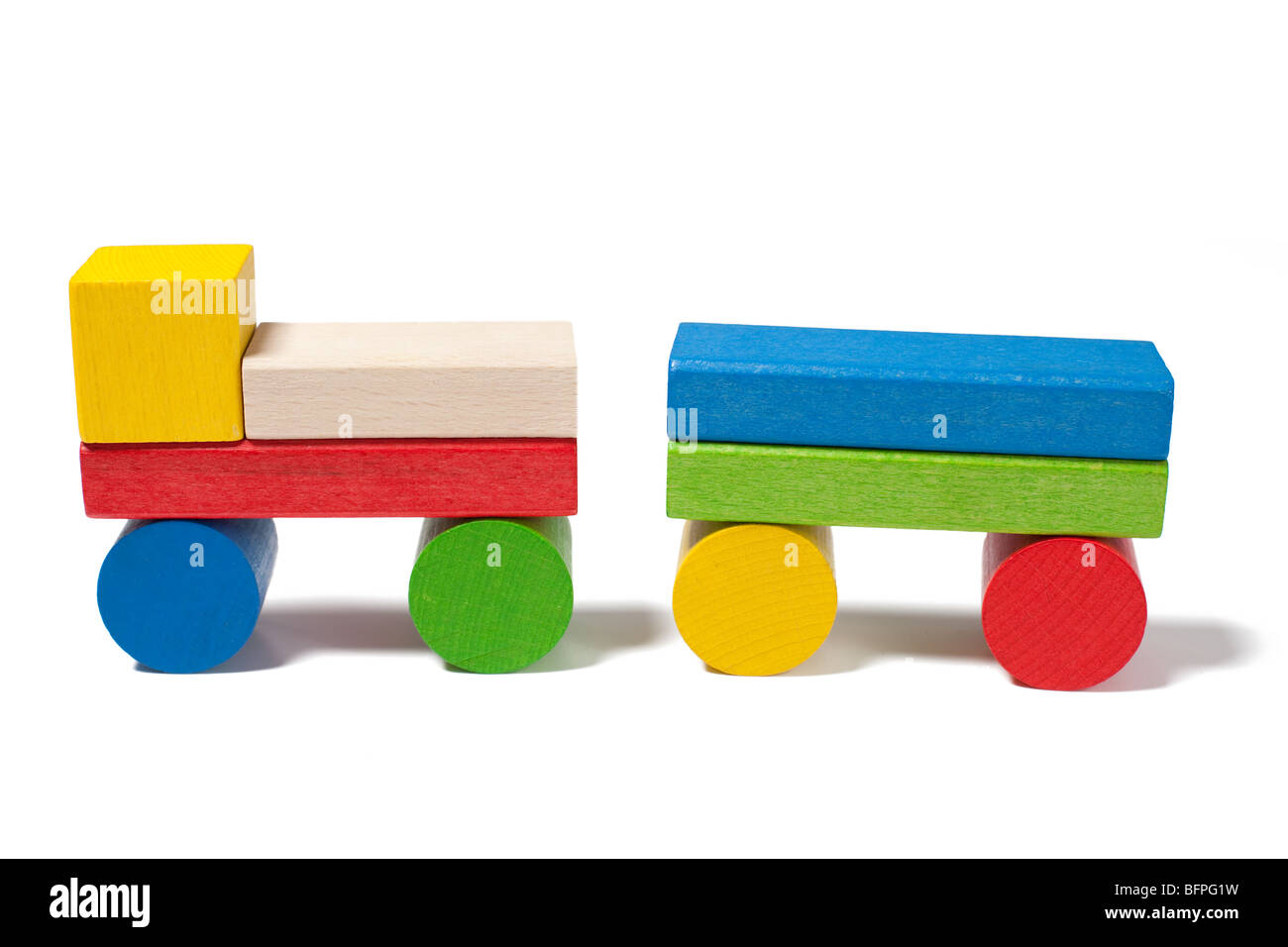 car from colorful wooden toy blocks isolated on white background Stock ...