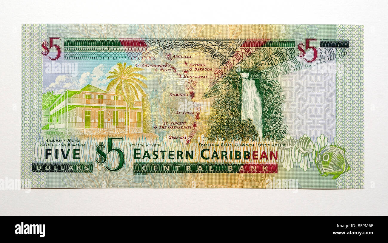 Eastern Caribbean Five 5 Dollar Bank Note Stock Photo - Alamy