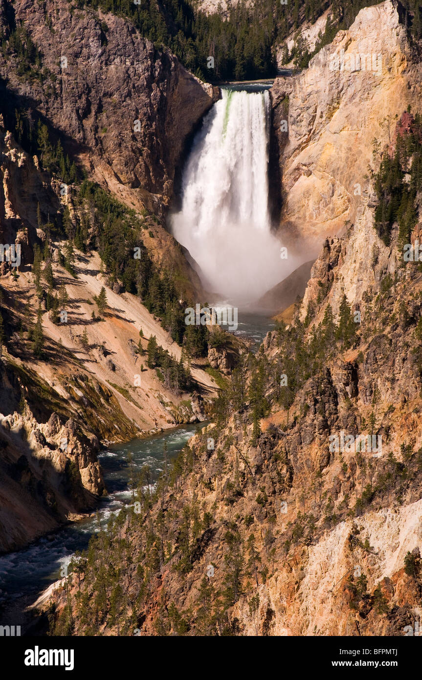 Close-up photograph of Lower falls of Yellowstone River in Yellowstone ...