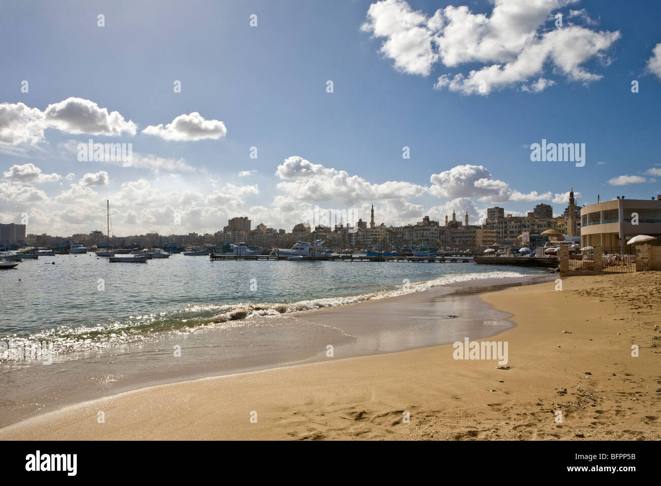 Looking along the beach within the Eastern Harbour of the city of ...