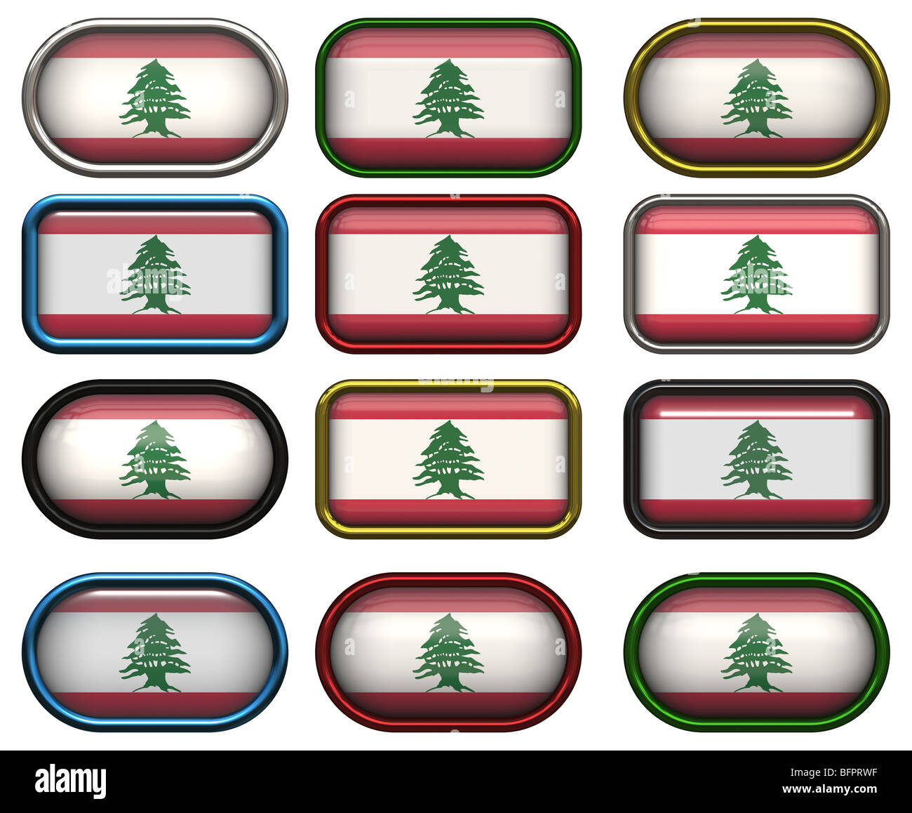 twelve Great buttons of the Flag of Lebanon Stock Photo - Alamy